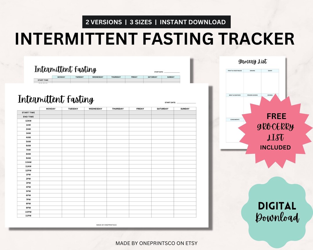 Intermittent Fasting Tracker Template Free Grocery List - Etsy