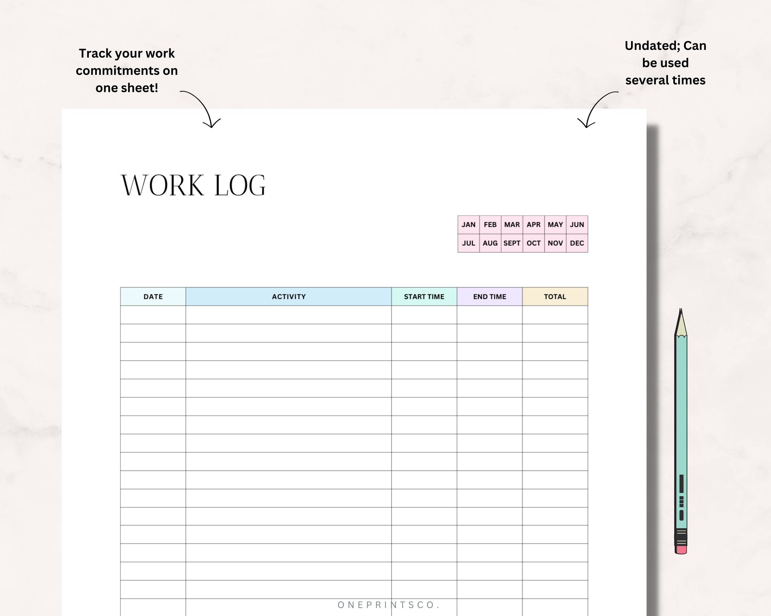 Work Planner Log Template Printable Working Timesheet Time Management ...