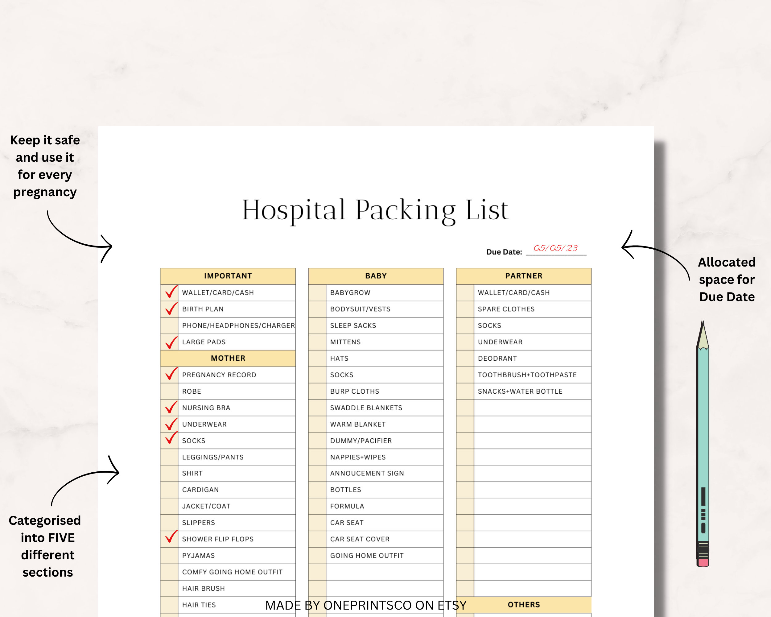 Hospital Bag Packing List Template Printable Pregnancy Checklist New ...