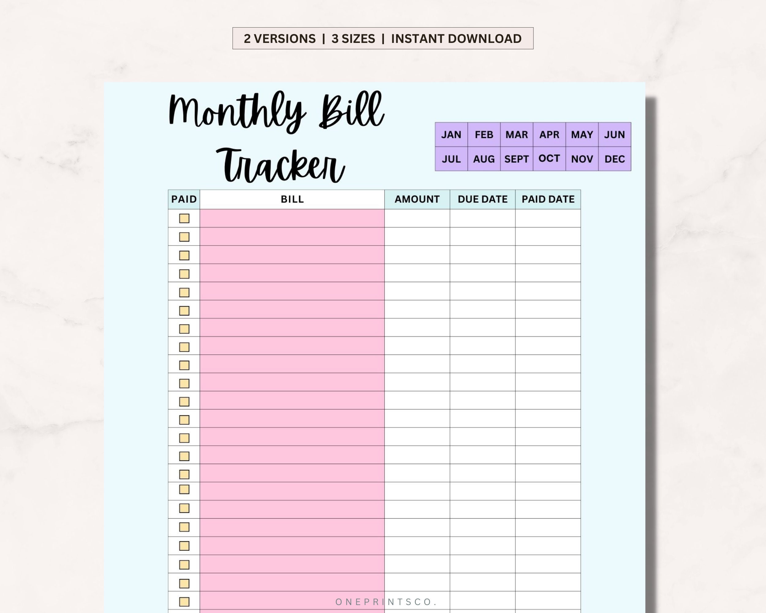 Monthly Bill Payment Tracker Template Printable Planner - Etsy