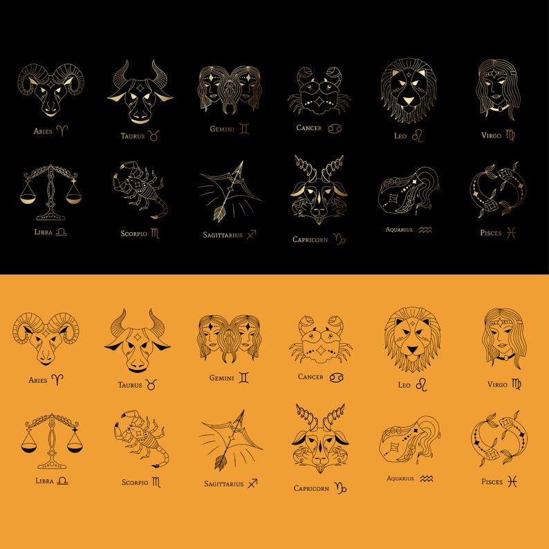 120 Gold&black Zodiac Signs SVG Bundle, Astrology Star Signs Bundle ...