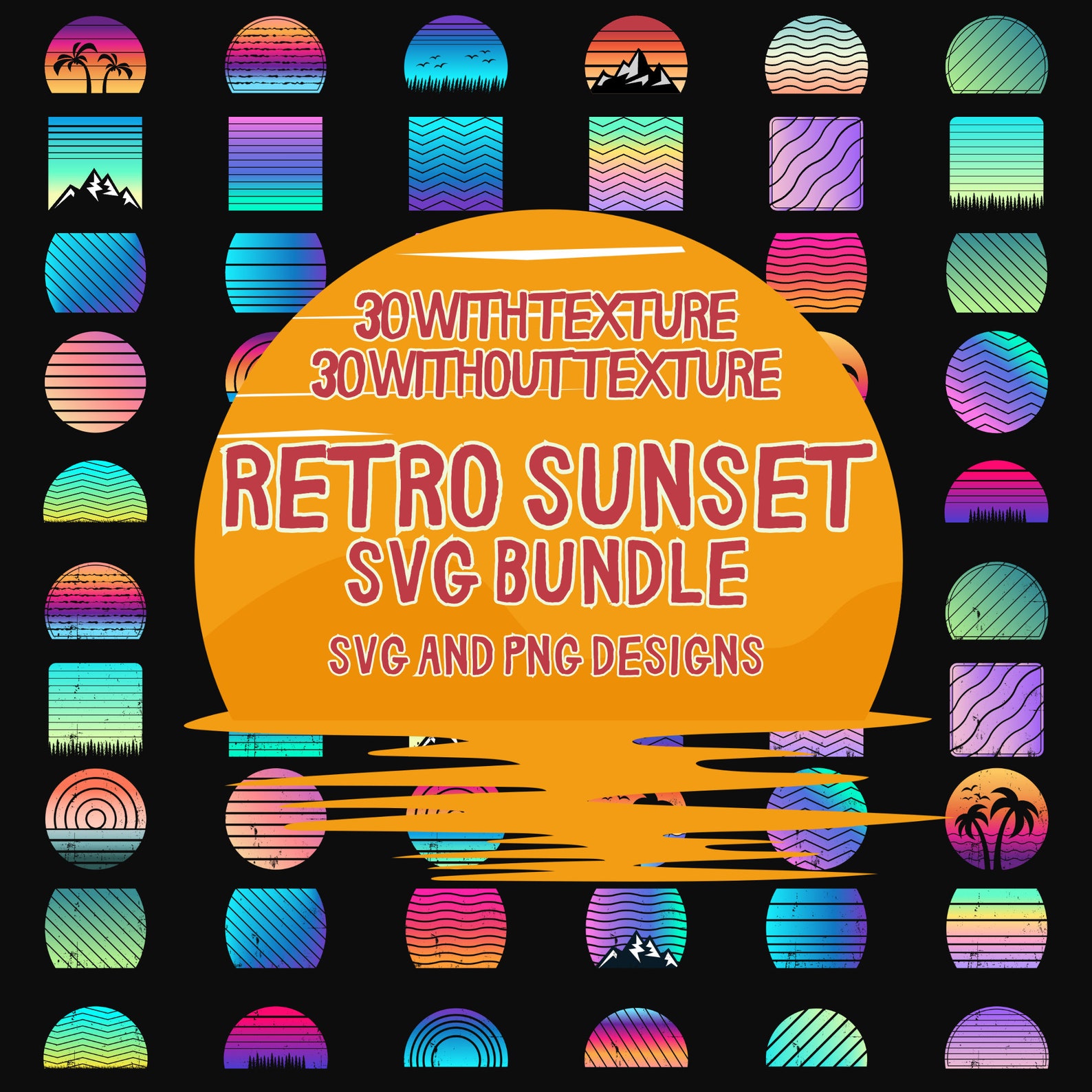 Retro Sunset SVG Bundle, Vintage Sunset Svg, Gradient Sunset Svg ...
