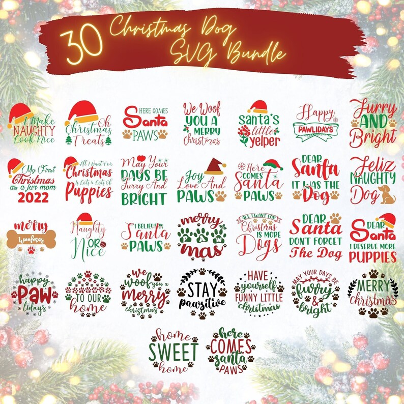 Christmas Dog SVG Bundle, Holiday Svg Bundle, Cute Christmas Dogs ...