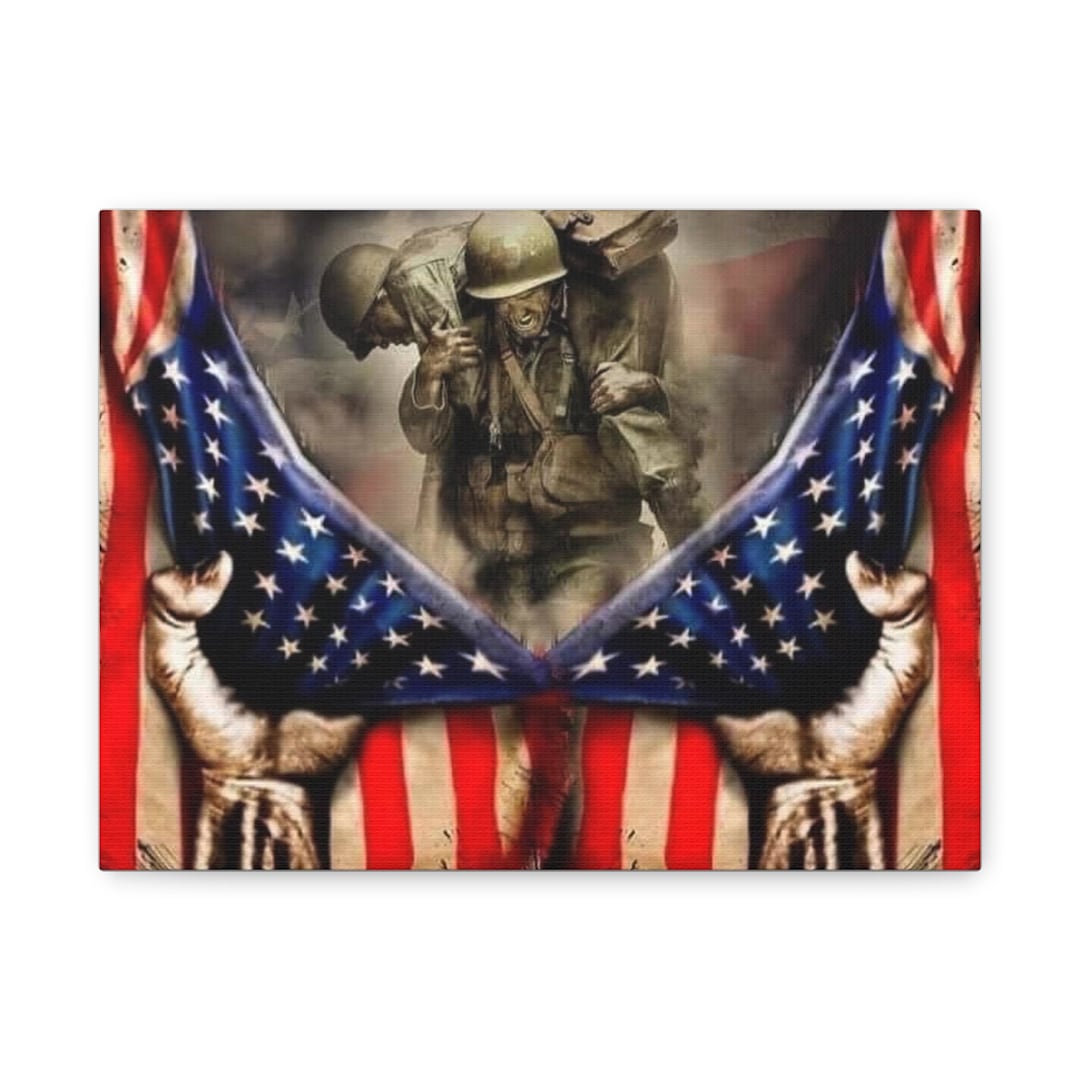 Courage Unveiled: American Soldier Carrying Wounded Warrior Canvas ...