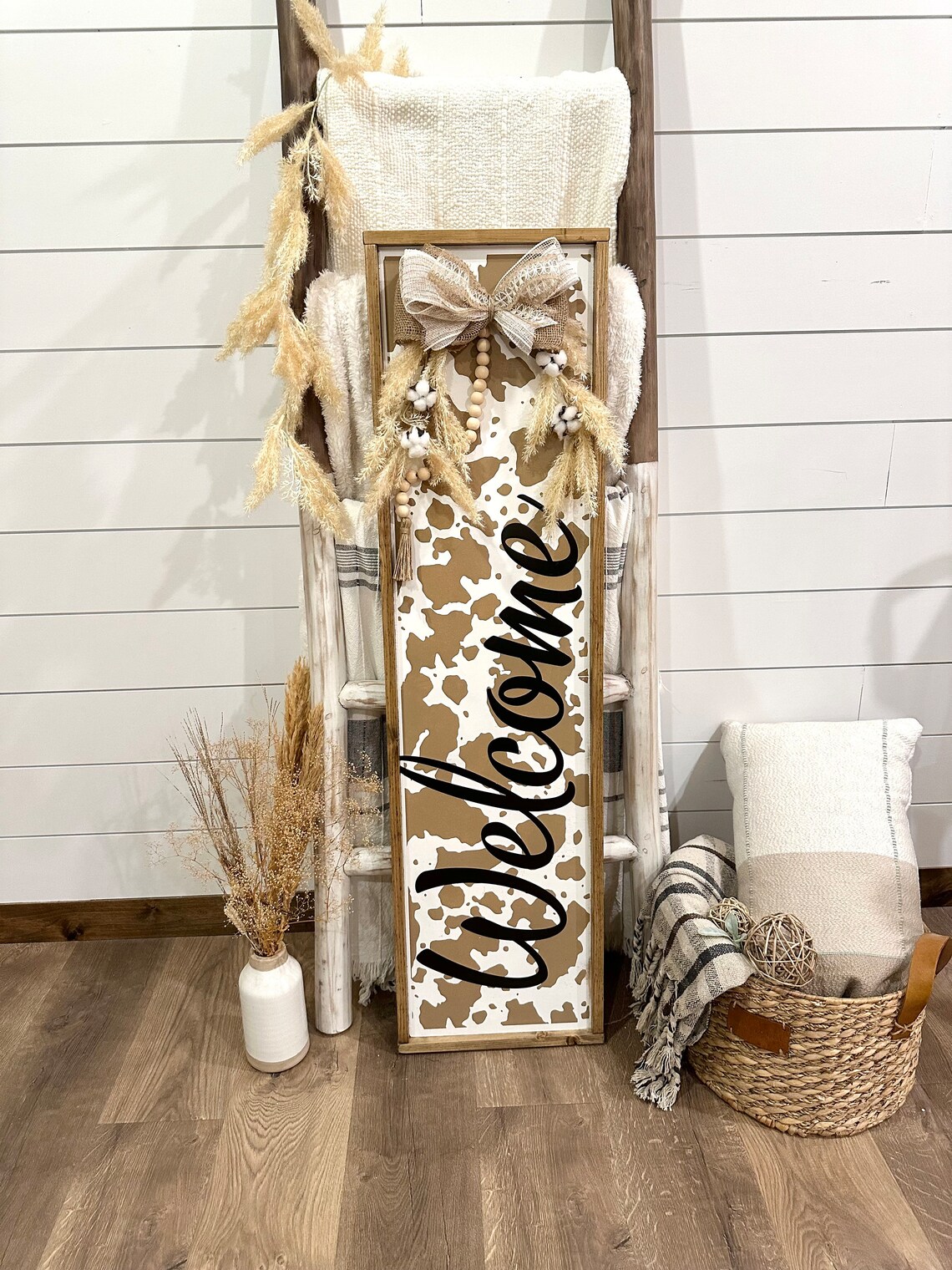 Welcome Cow Print Porch Leaner - Etsy