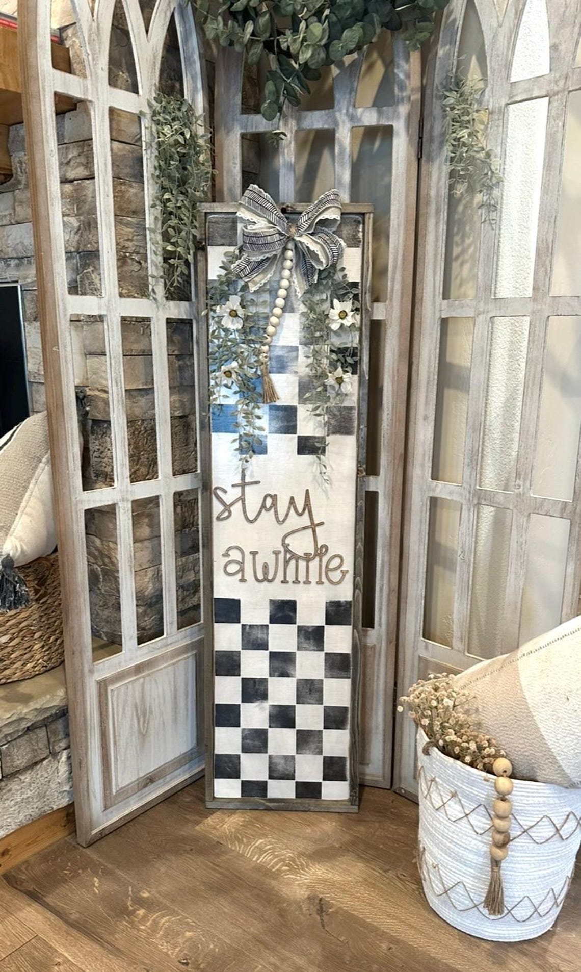 Black Checkered Door Leaner - Etsy
