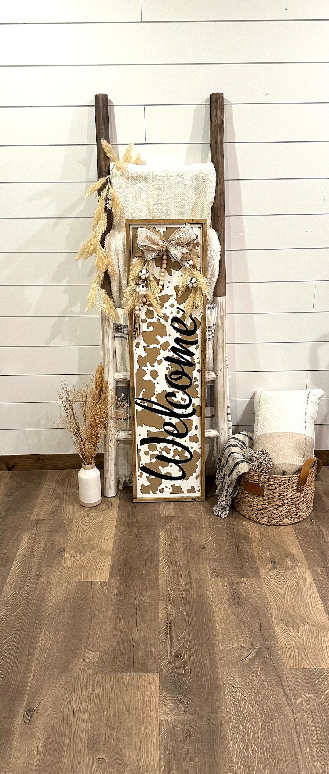 Welcome Cow Print Porch Leaner - Etsy