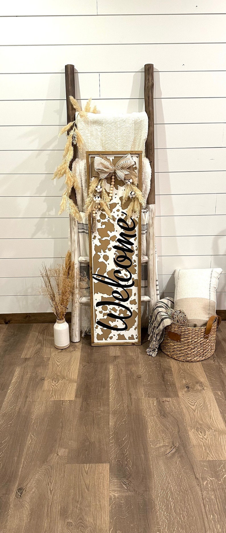 Welcome Cow Print Porch Leaner - Etsy