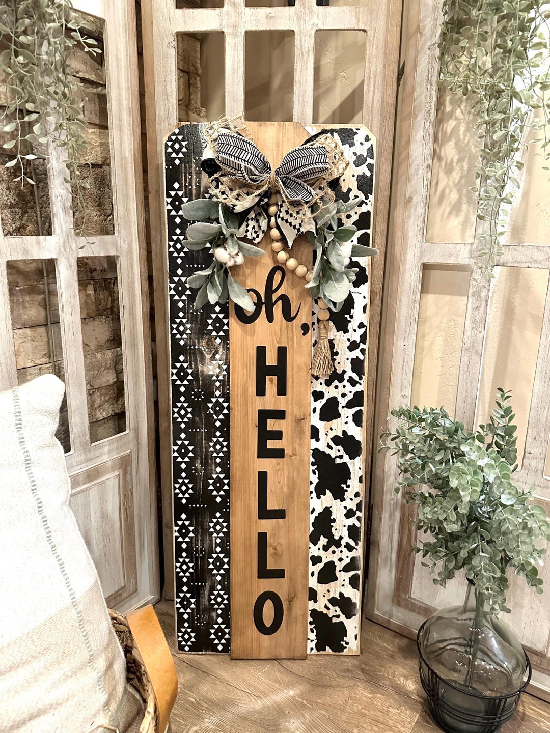 Cow Print/ Aztec Print Porch Sign - Etsy