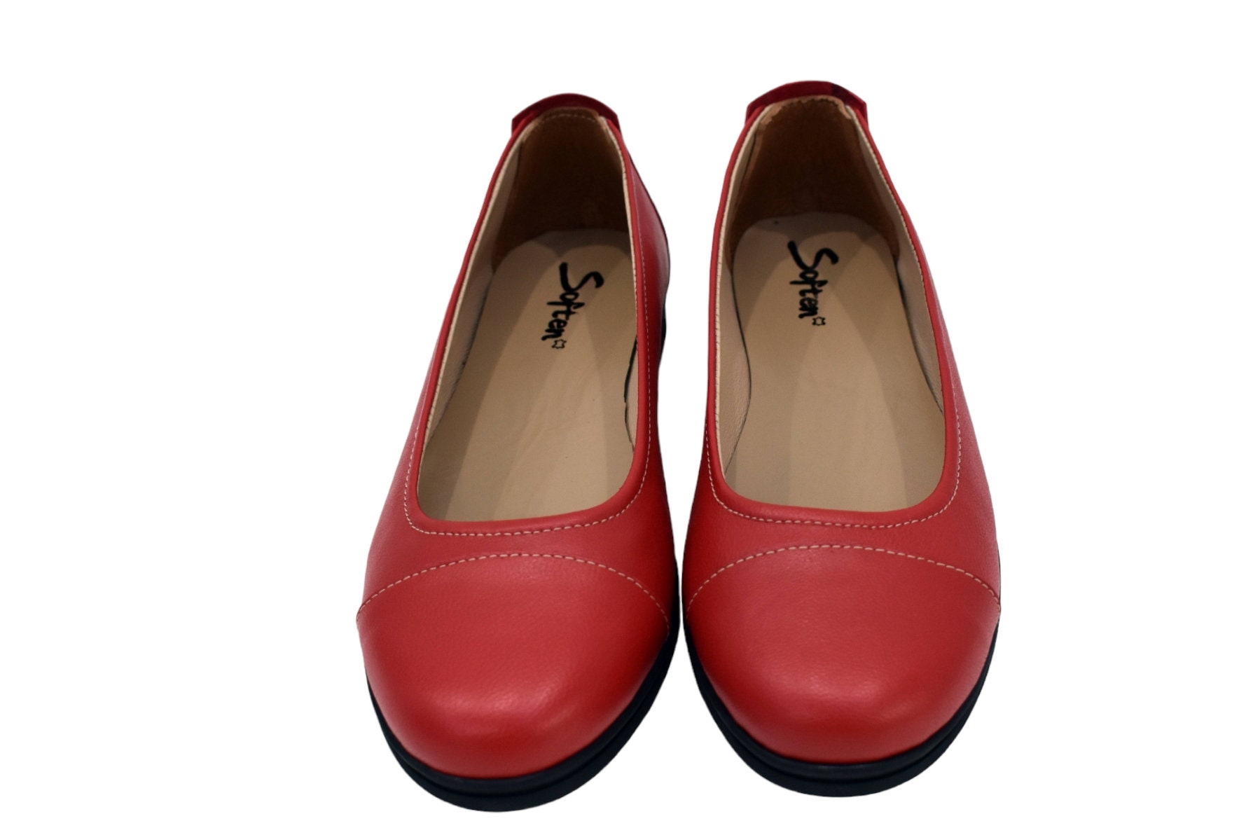 Red Flat Shoes Genuine Leather Pumps for Women Women Dress Shoes Flat ...