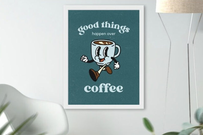 Retro Blue Coffee Print Instant Download - Etsy