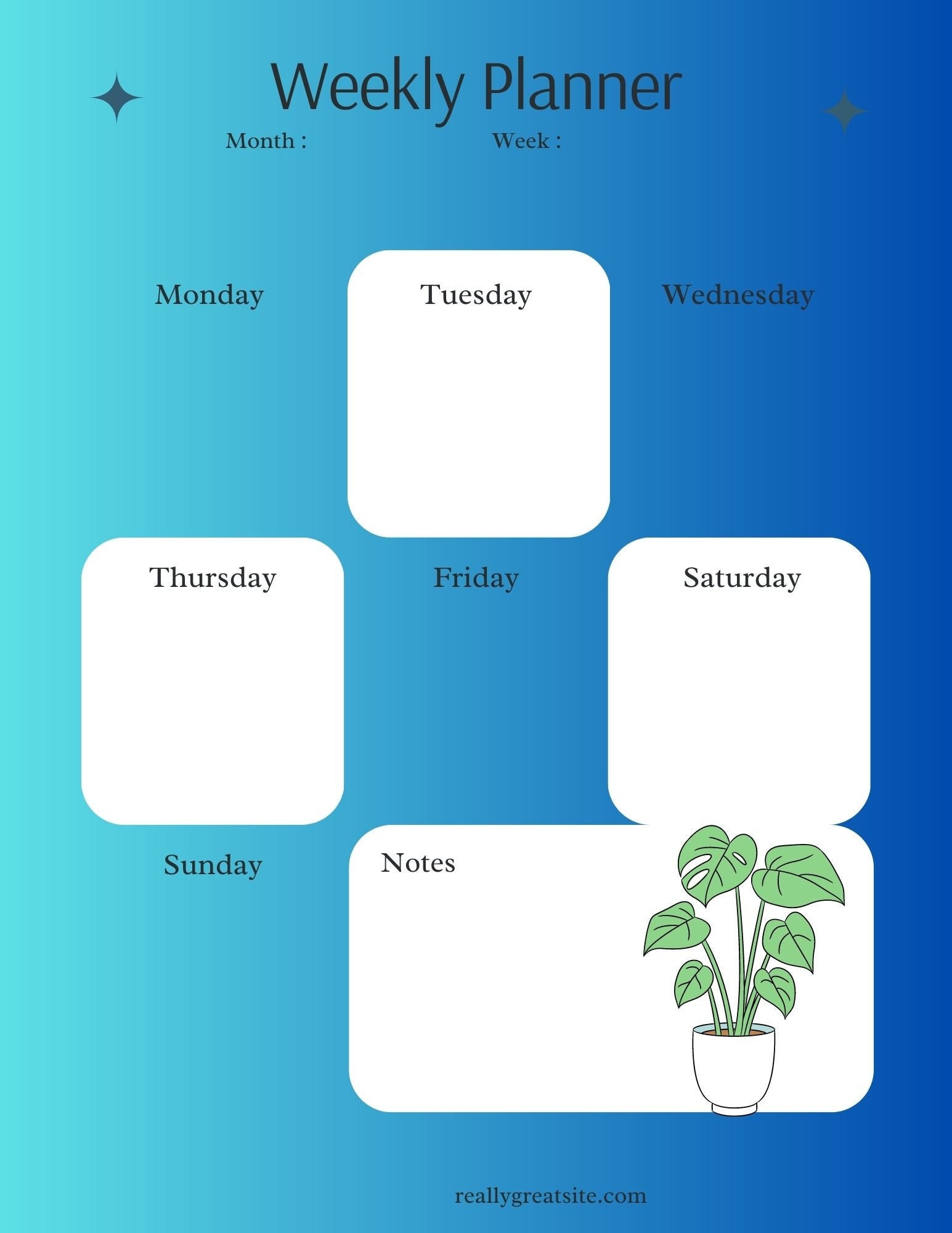 Printable Weekly Planner Blue Monstera House Plant - Etsy