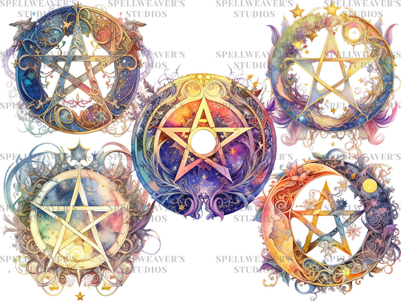Pentagram Watercolor Clip Art, Wiccan PNG, High Quality Pentacle ...