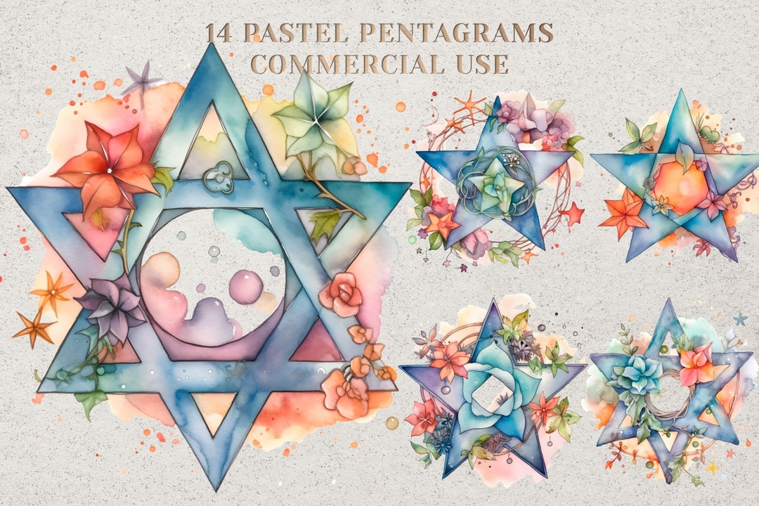 Pastel Pentagram Watercolor Clip Art 14 High Quality Pentacle - Etsy