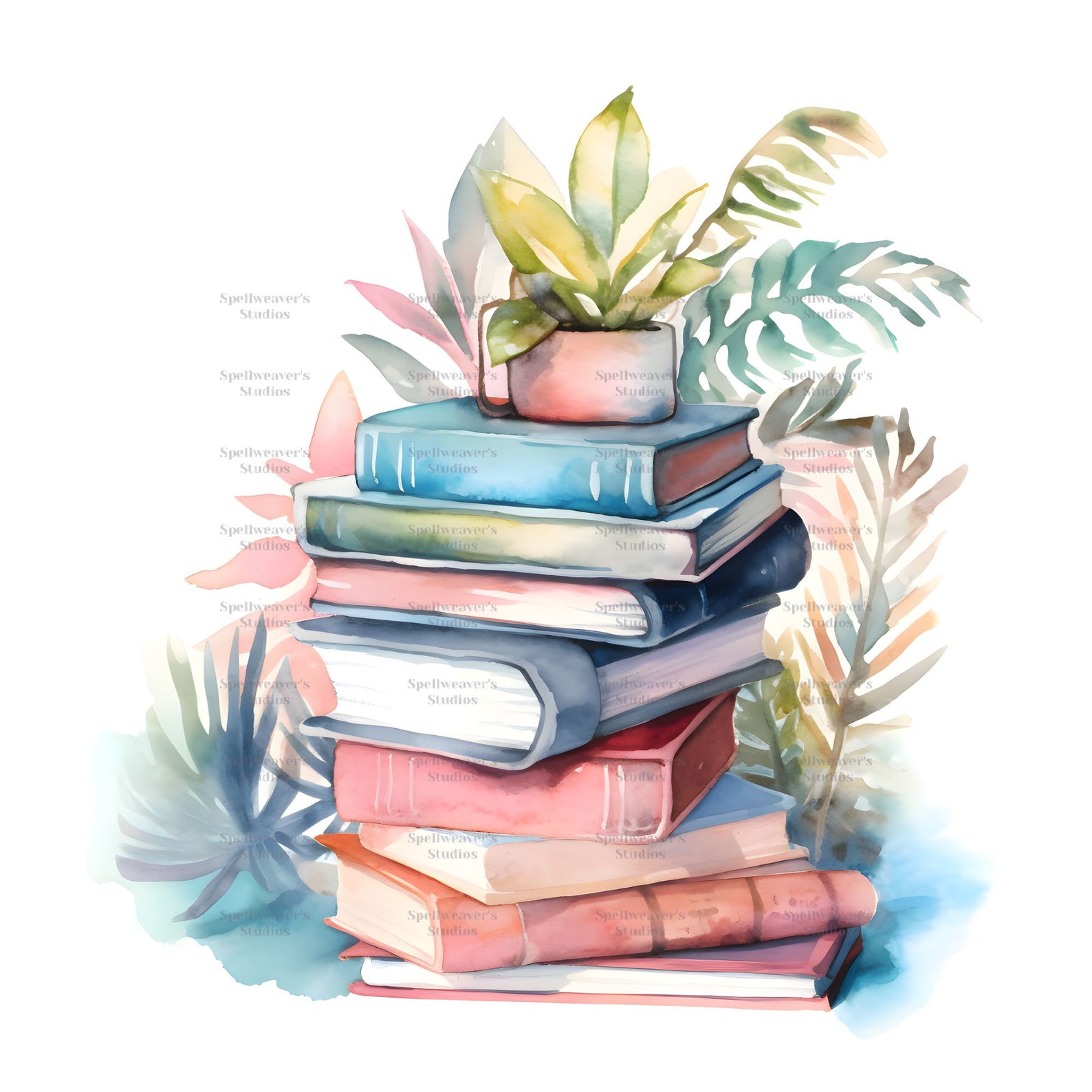 Watercolor Stack of Books PNG Bundle, Bookish Clipart, Typewriter ...