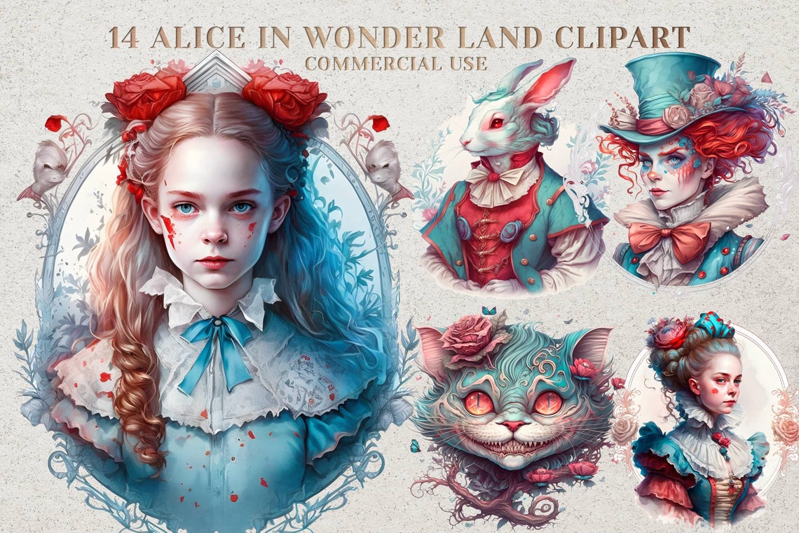 14 Characters of Alice in Wonderland Clipart, Fairy Tale Clipart Feat ...