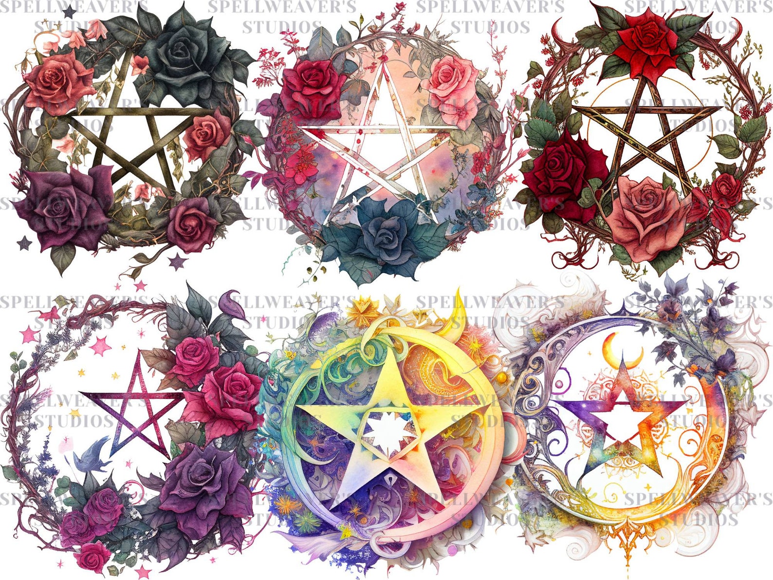 Pentagram Watercolor Clip Art, Wiccan PNG, High Quality Pentacle ...
