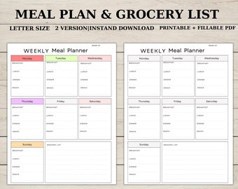 Weekly Meal Planner Meal Planner Printable Planner Minimalist Template ...