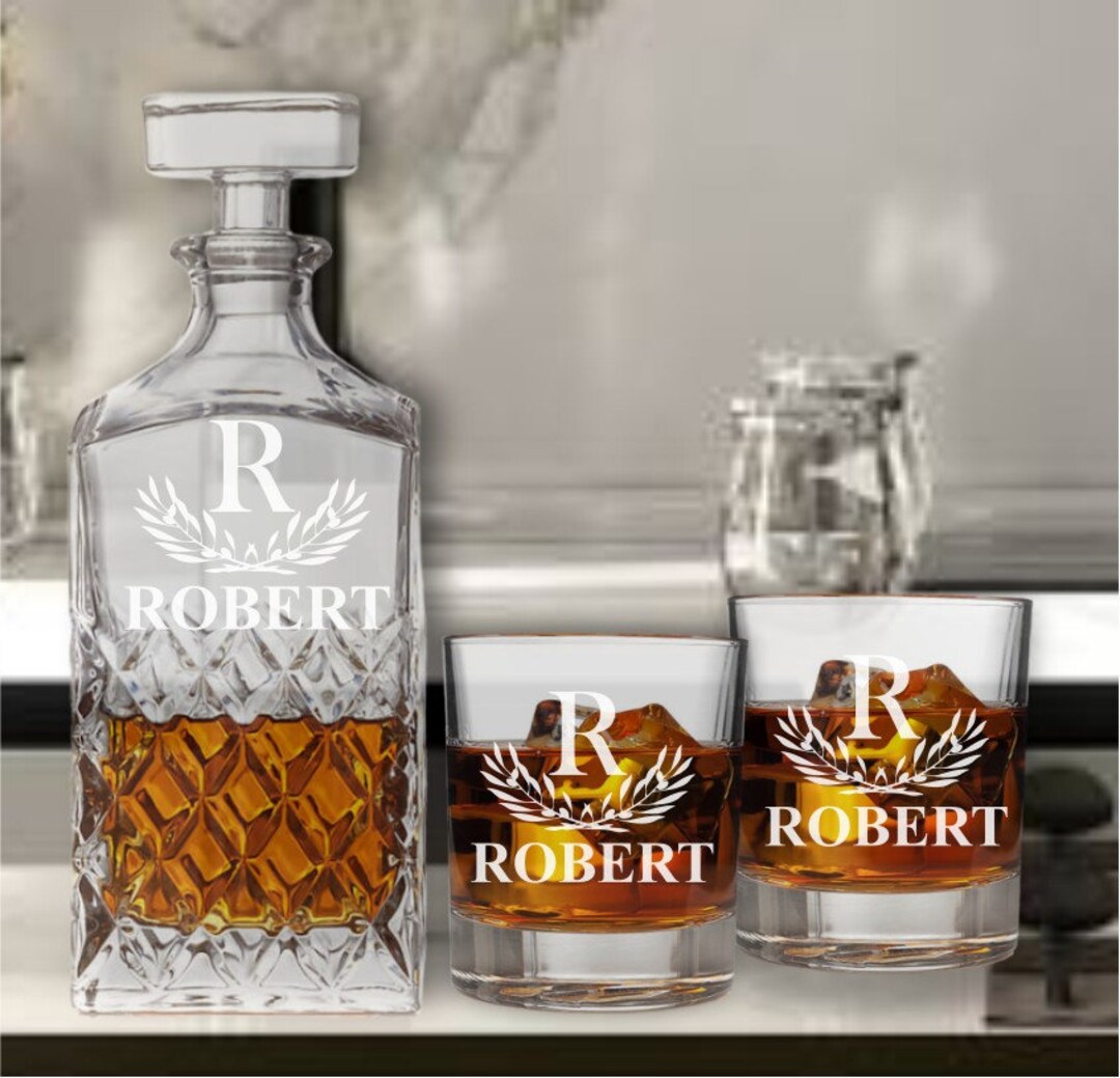 Personalized Whiskey Decanter Set – Custom Engraved Bourbon Glasses - Etsy