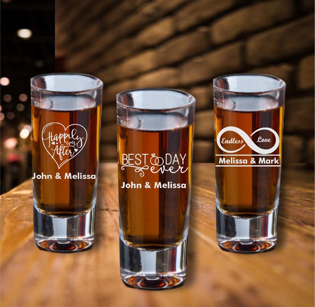Custom Engraved Shot Glass Wedding Favor, Personalized Wedding Party ...