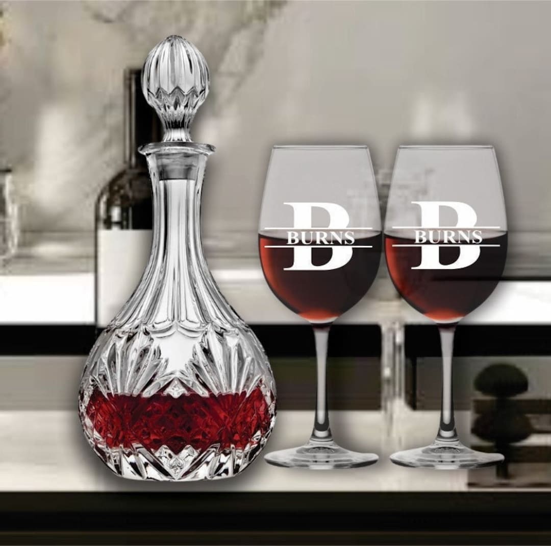 Personalized Wine Decanter Set - Custom Engraved Crystal Engagement ...