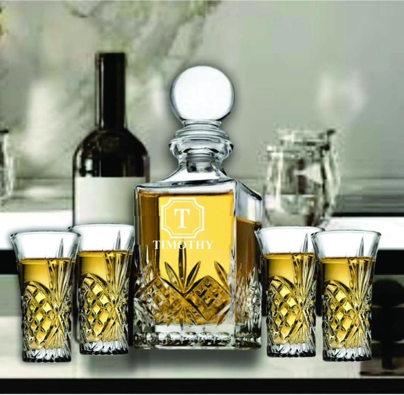 Personalized Tequila Decanter Set – Laser Engraved Crystal, Groomsmen ...