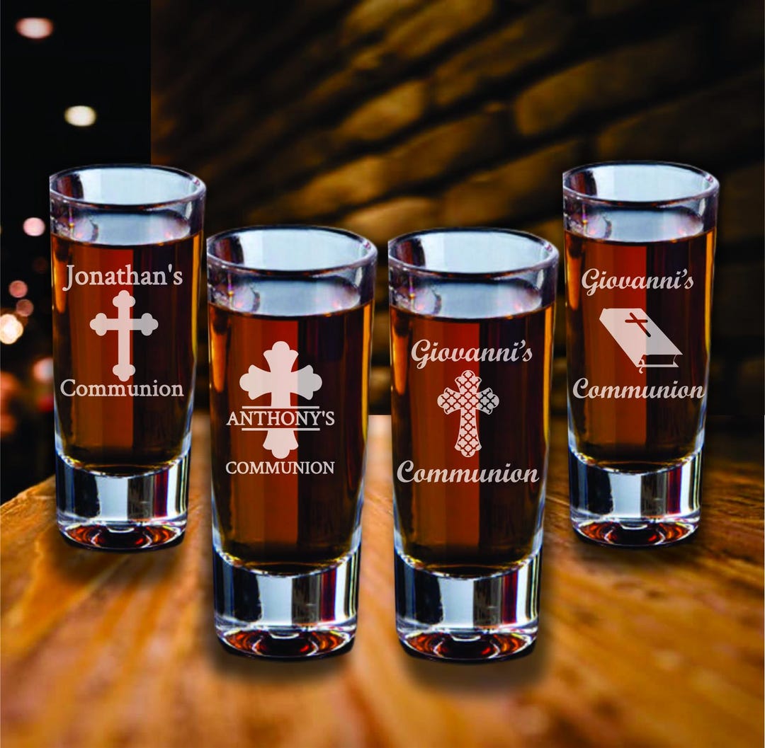 First Communion Favors, Custom Engraved Cross Shot Glasses, Set of 12 ...