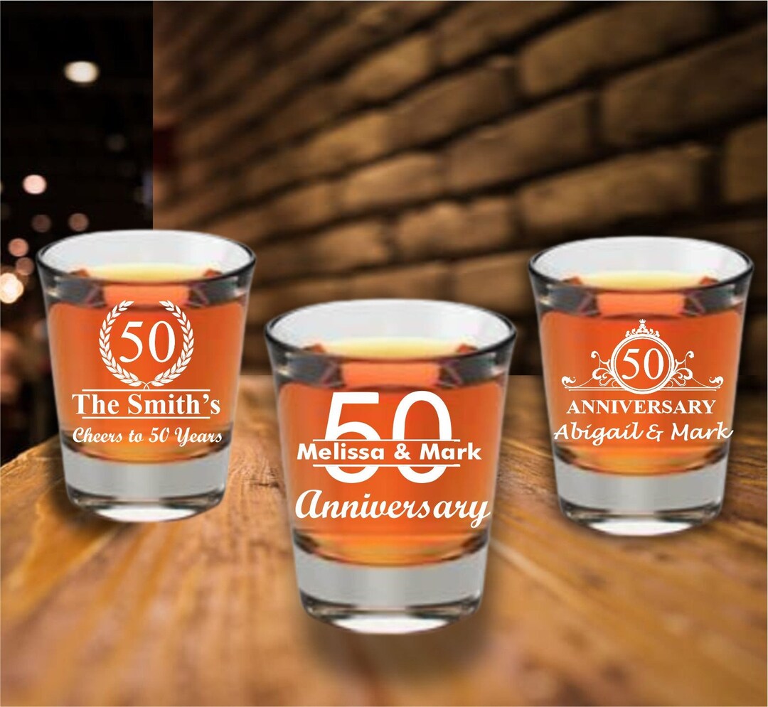Set of 12 Custom 50th Anniversary Shot Glass Favors, Fiftieth ...