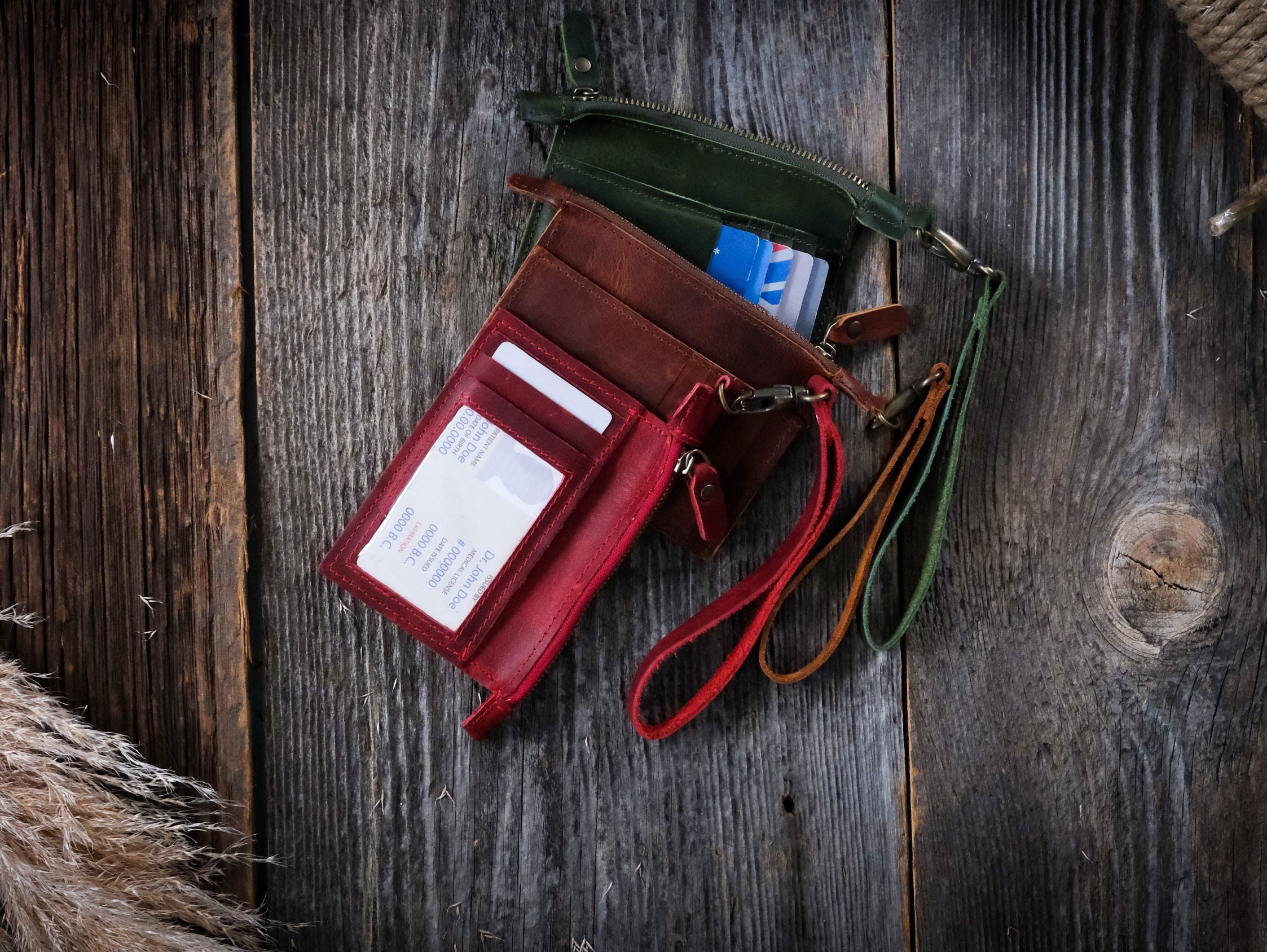 Leather Wristlet Card Holder Wallet With ID Holder - Etsy