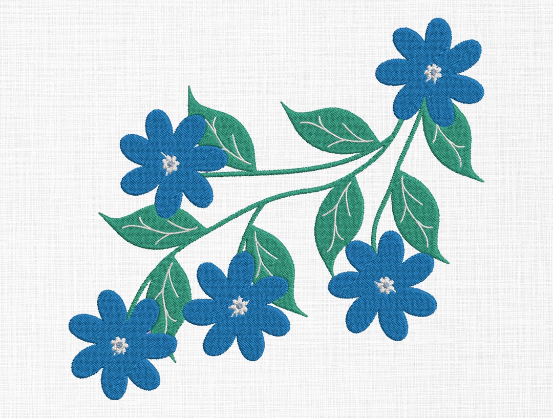 Flower Branch Embroidery Design Blue Flower Embroidery Designs Flowers ...