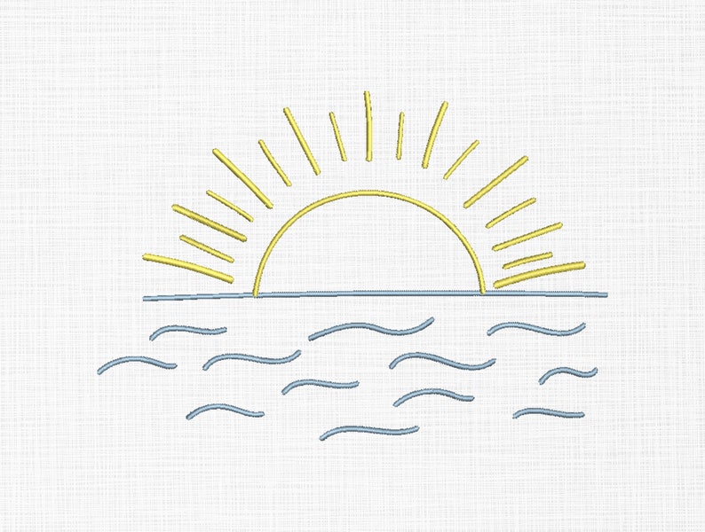 Sunrise in Ocean Line Art Embroidery Design Sunrise Embroidery Design ...