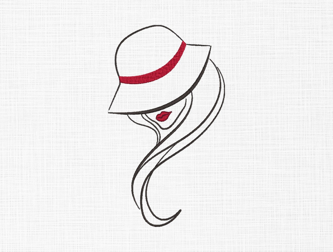 Lady With Hat Embroidery Design Women Embroidery Design Line Art ...