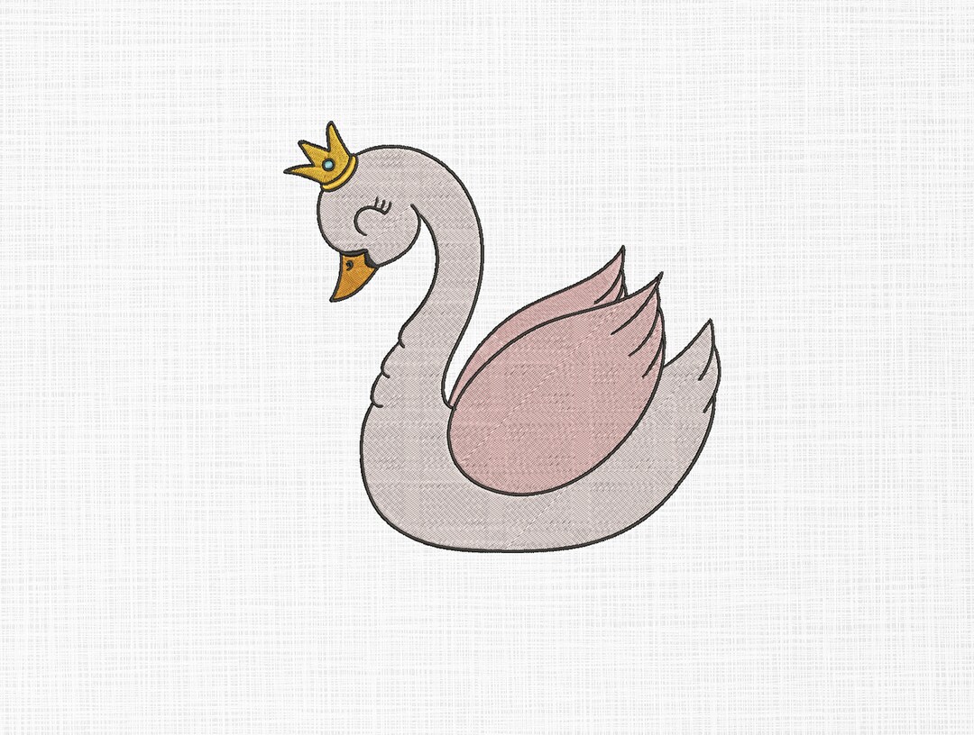 Swan With Crown Embroidery Design Cute Swan Embroidery Designs Swan ...