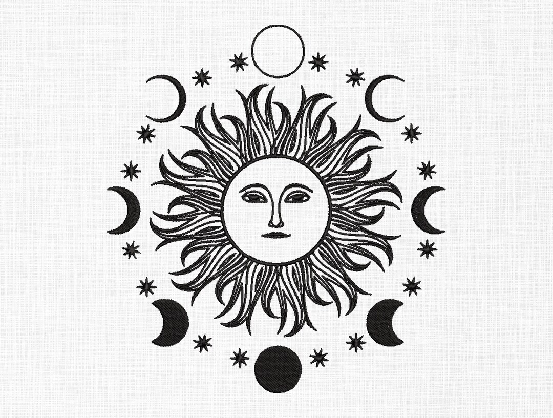 Celestial Sun Embroidery Design Mystical Sun Embroidery Design ...