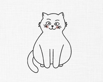 Cute Cat Monogram Embroidery Design Cat Line Art Embroidery Design Cute ...