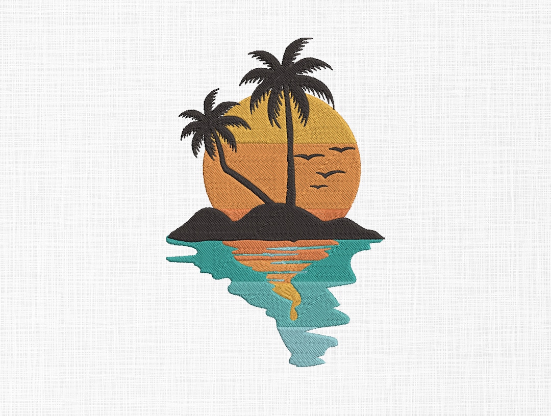 Beach Embroidery Design Palm Tree Embroidery Design Sunset Embroidery ...