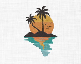 Beach Embroidery Design Beach With Palm Tree Embroidery Design Machine ...