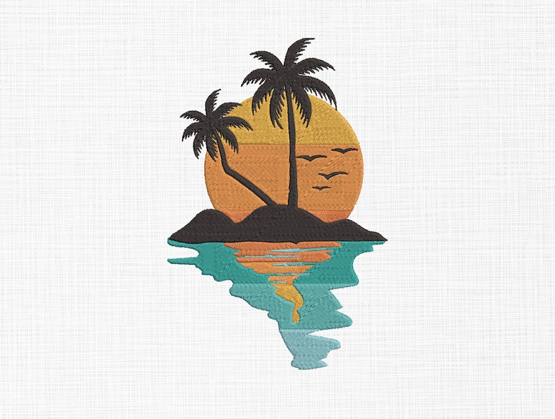 Beach Embroidery Design Palm Tree Embroidery Design Sunset Embroidery ...