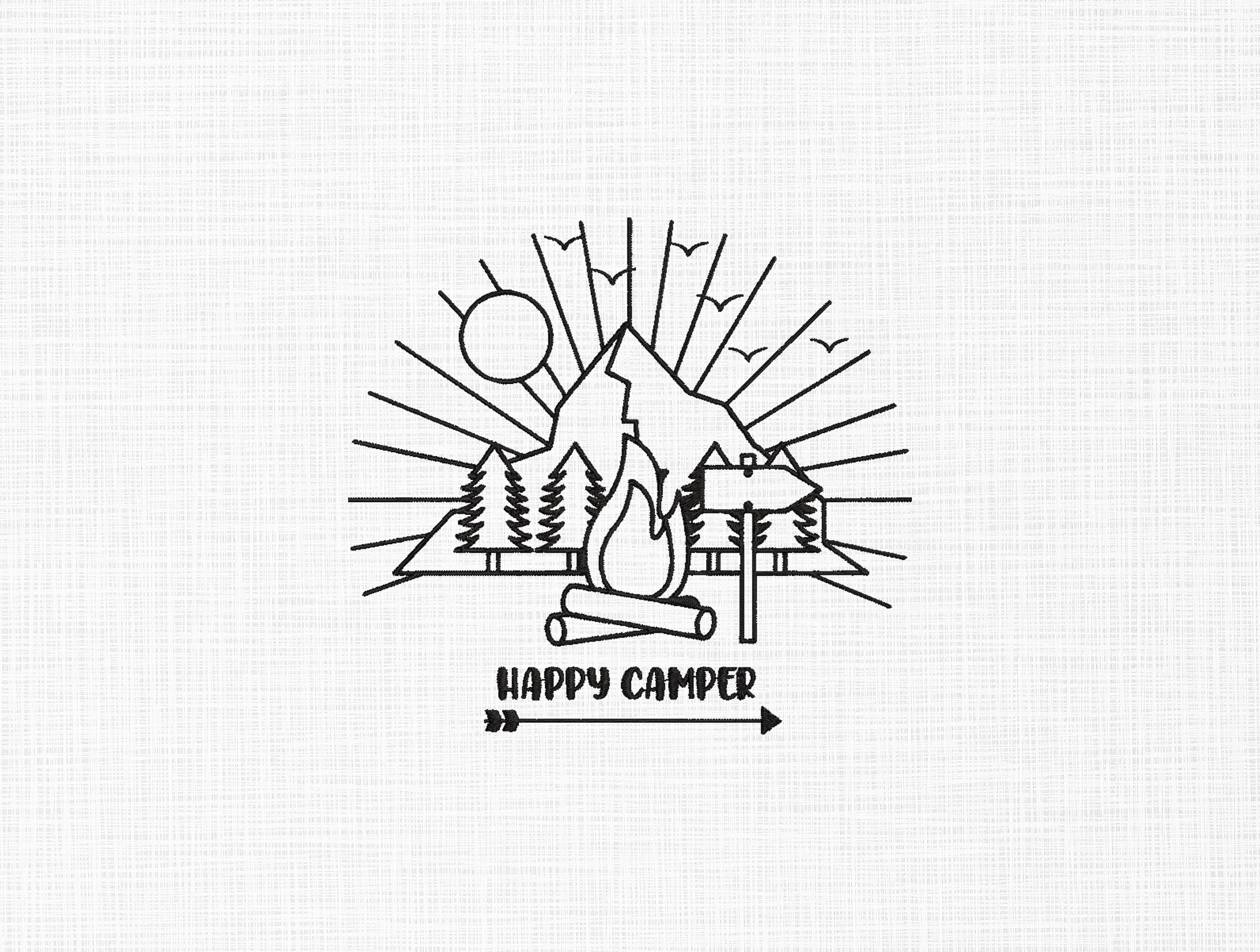 Happy Camper Embroidery Design Camping Embroidery Design Line Art ...