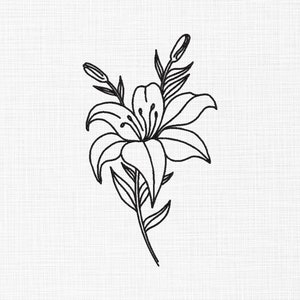 Lily Flower Embroidery Design May Birth Flower Embroidery Design Line ...