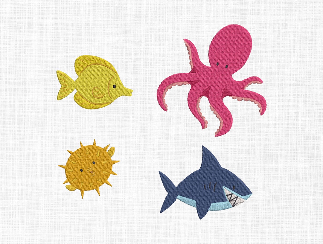 Cute Sea Animals Bundle Embroidery Design Baby Sea Animals Embroidery ...