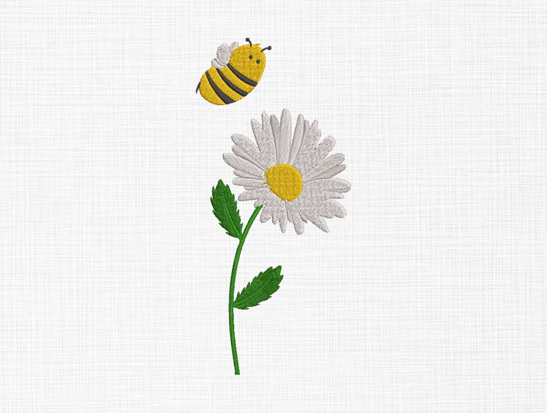 Daisy Flower With Bee Embroidery Design Daisy Embroidery Design Flowers ...