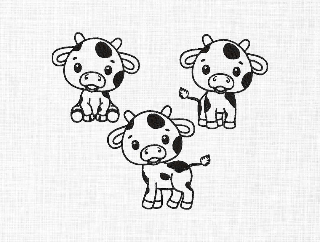 Cute Baby Cow Line Art Bundle Embroidery Design Baby Cow Embroidery ...