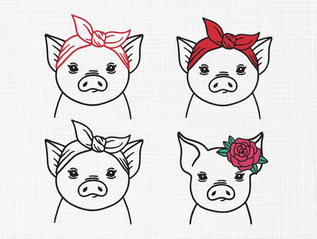 Cute Pig Embroidery Design Pig Line Art Embroidery Design Pig - Etsy
