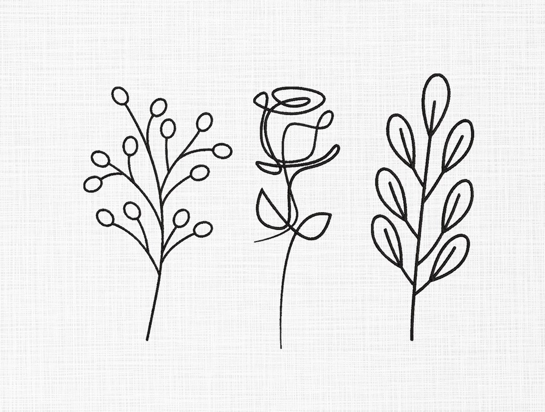 Line Art Flowers Bundle Embroidery Design Flowers Embroidery Design ...
