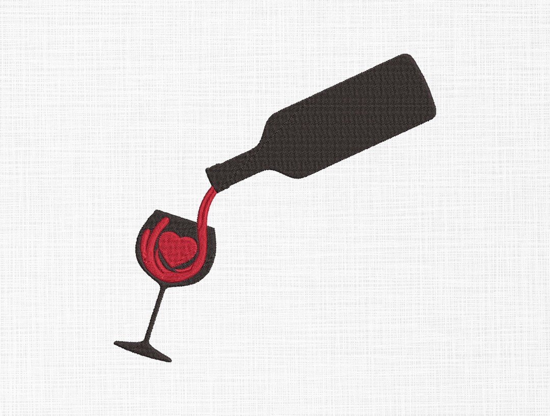 Wine Bottle With Glass Embroidery Design Wine Embroidery Design Wine ...