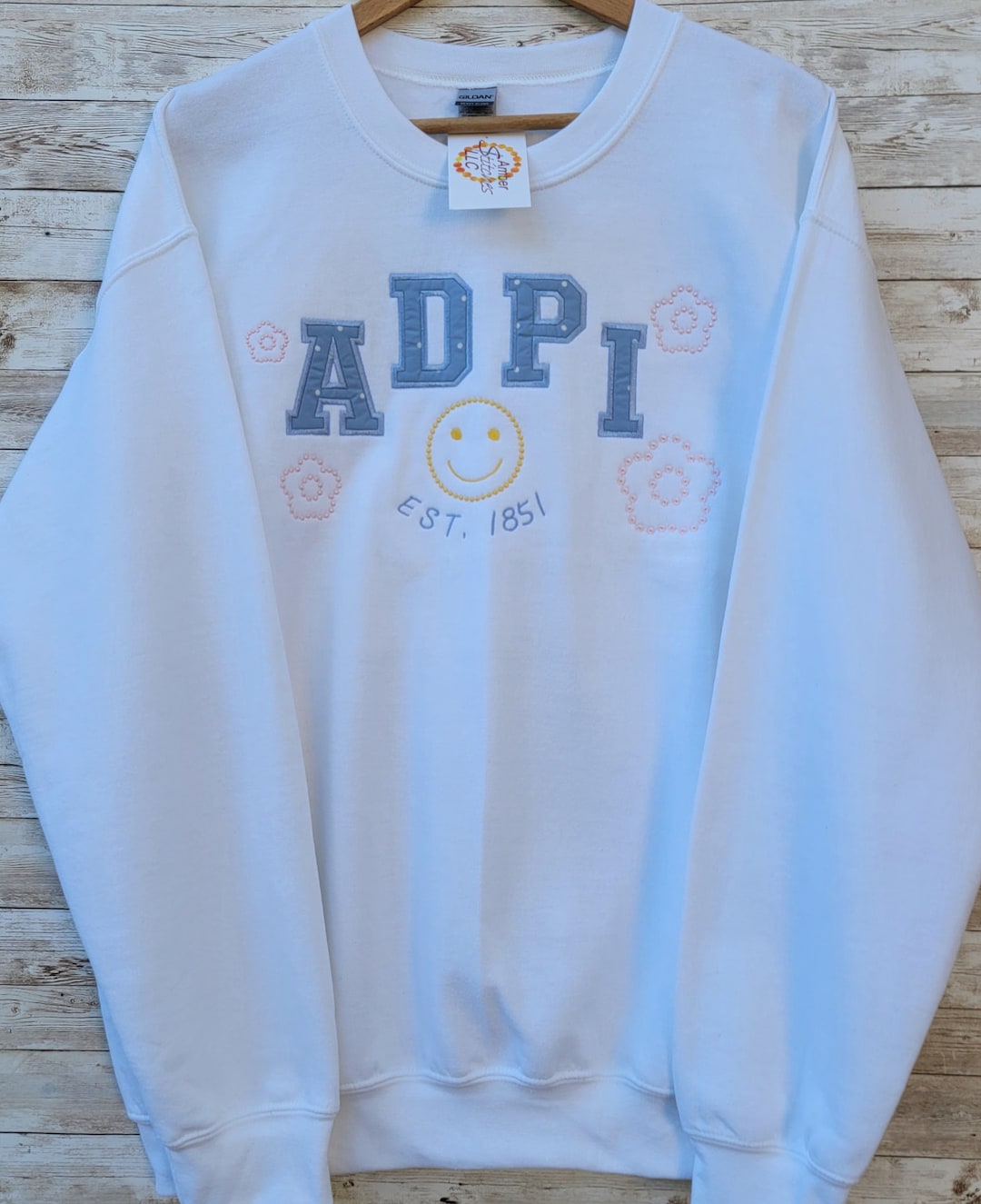 Alpha Delta Pi Smiley Face Applique Sweatshirt - Etsy