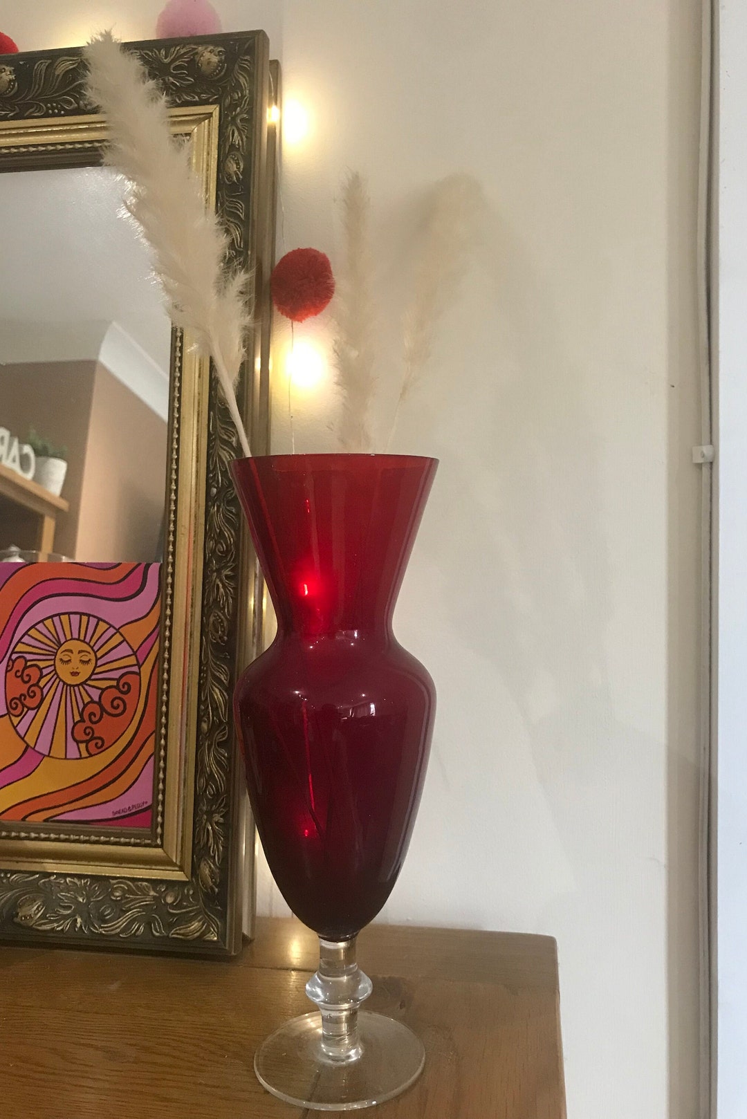 Vintage Ruby Red Vase - Etsy UK