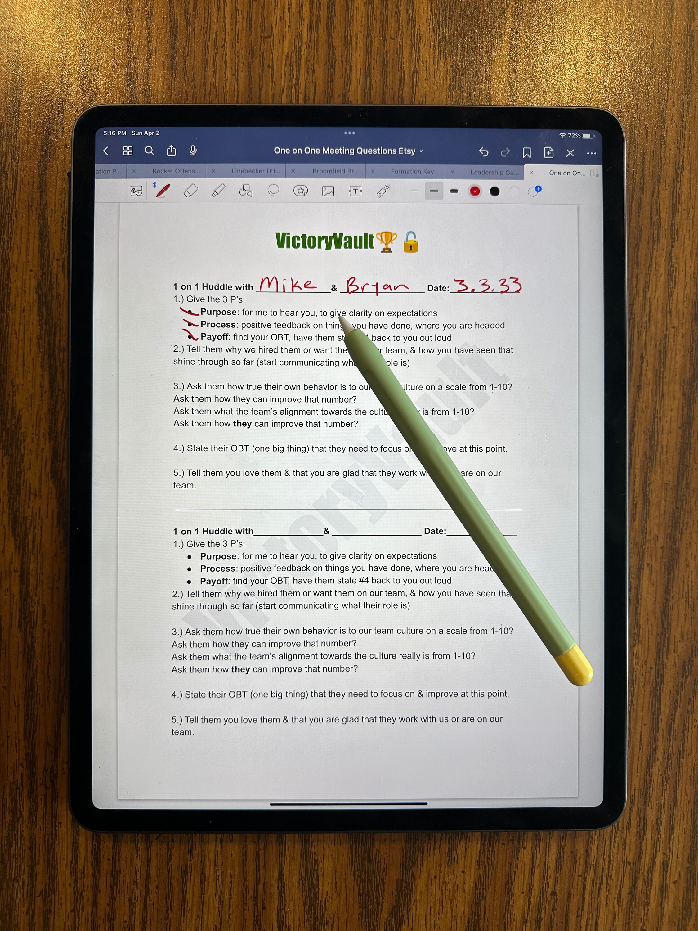One on One (1 on 1) Meeting Template for Coaches, Teachers ...