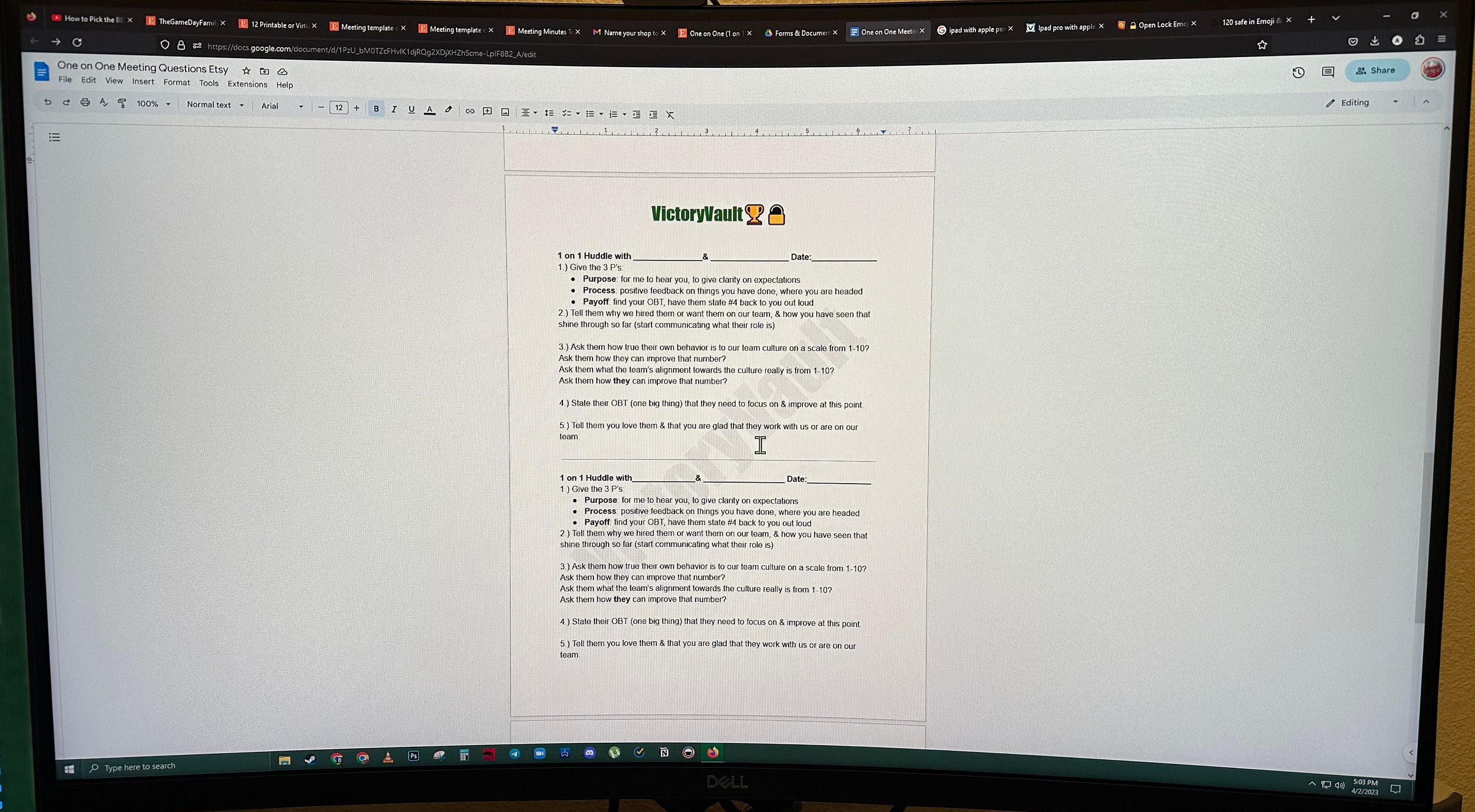 One on One (1 on 1) Meeting Template for Coaches, Teachers ...